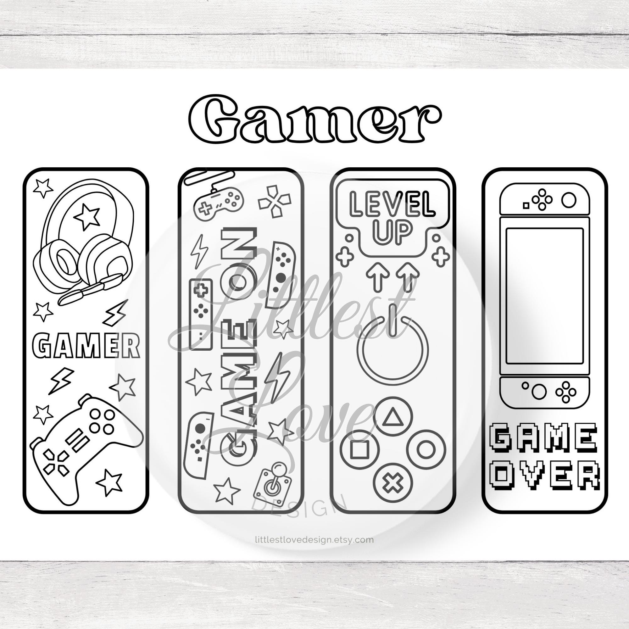 Printable Gamer Coloring Bookmarks: Video Game DIY Craft (digital ...