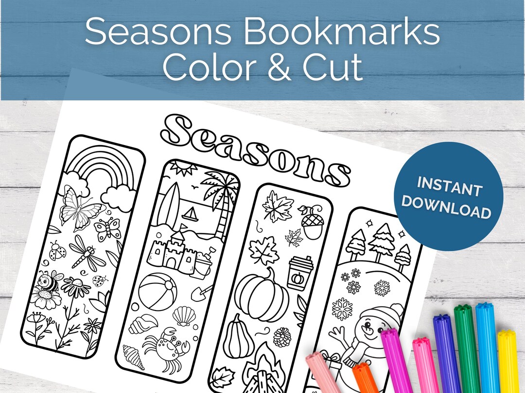 Four Seasons Coloring Bookmarks | Kids & Adult Activity (PDF) - Etsy