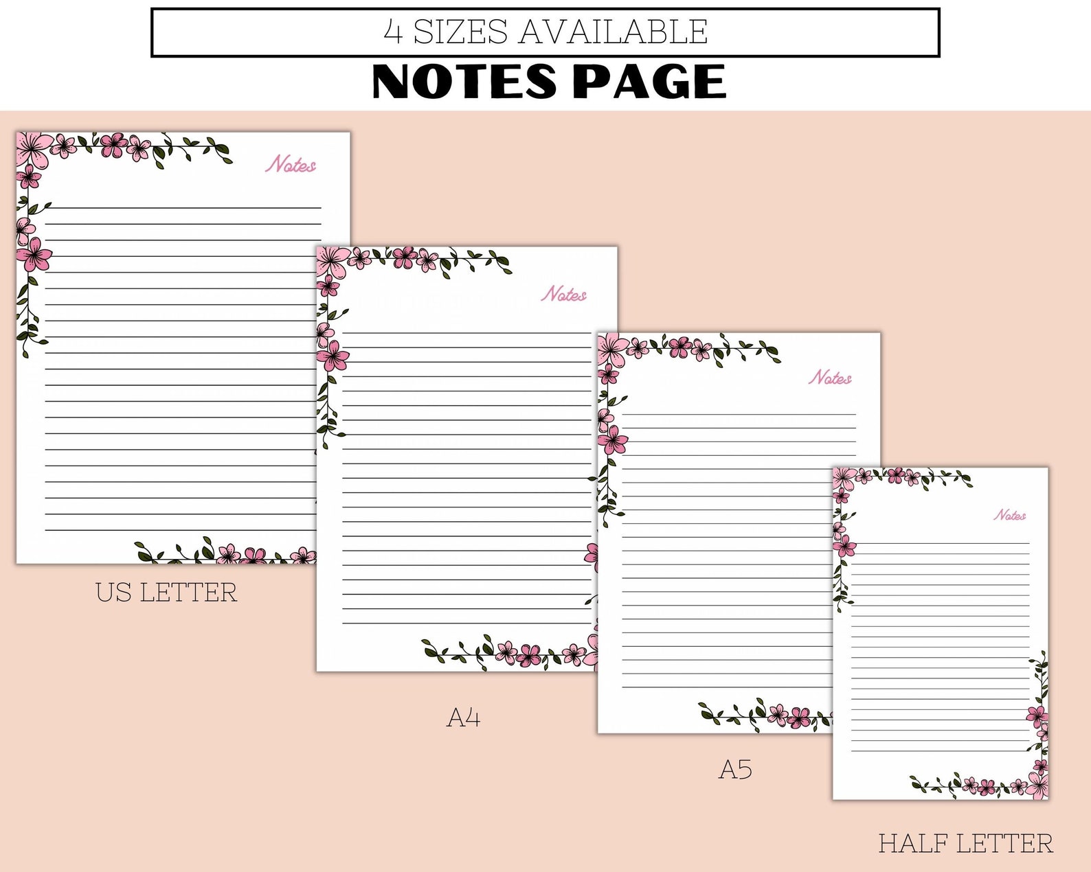 FLORAL NOTES PAGE| Notes Page Printable| Digital Download| Flowers ...