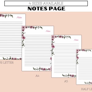 FLORAL NOTES PAGE| Notes Page Printable| Digital Download| Flowers ...
