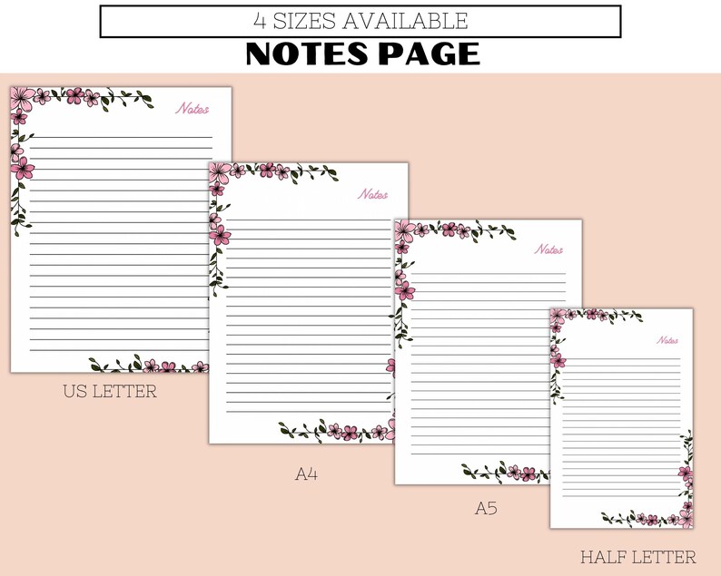 FLORAL NOTES PAGE| Notes Page Printable| Digital Download| Flowers ...