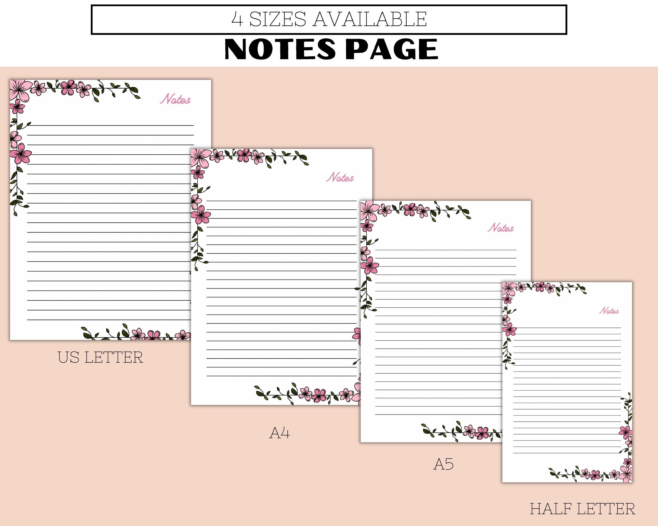 FLORAL NOTES PAGE Notes Page Printable Digital Download - Etsy