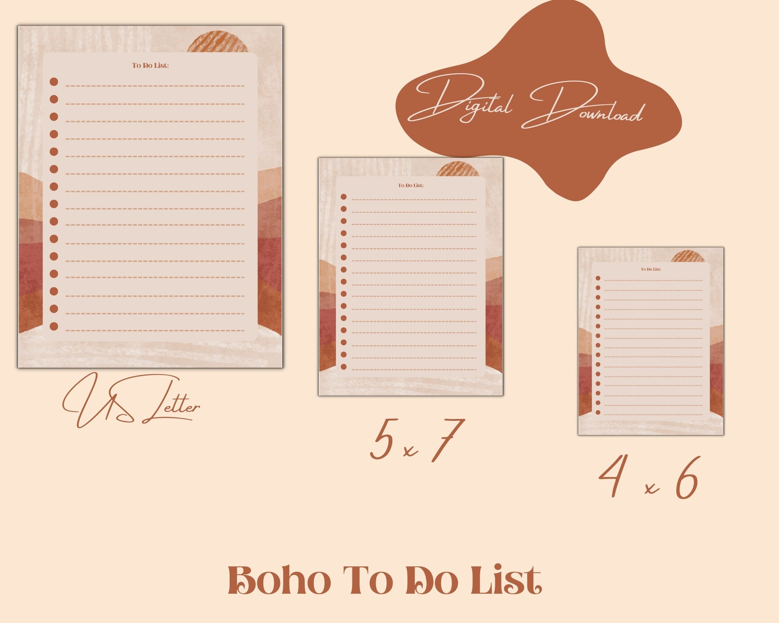 Boho Printable to Do List, to Do List, Planner, Digital Downloads ...