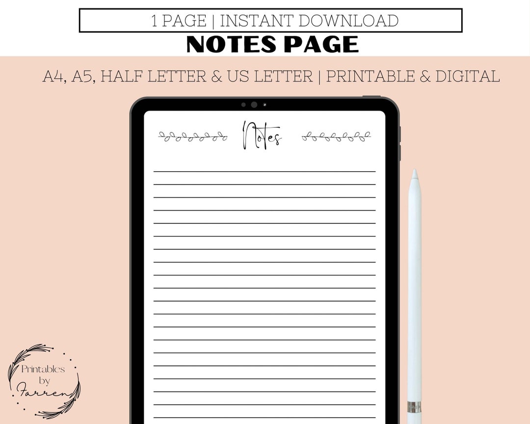 NOTES PAGE| Instant Download| Printable| Planner - Etsy