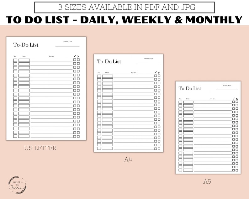 Minimalist to Do List Printable and Digital, Daily, Weekly, Monthly ...