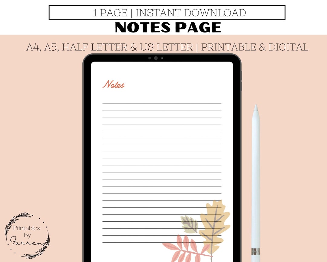 FALL NOTES PAGE| Lined Notes Page | Instant Download | Autumn Note ...