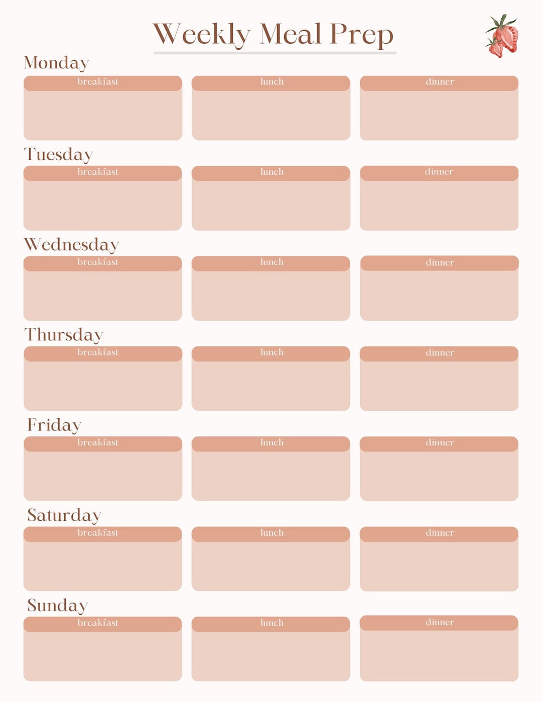 Printable Weekly Meal Prep Planner, Digital Planner, Pink Meal Prep ...