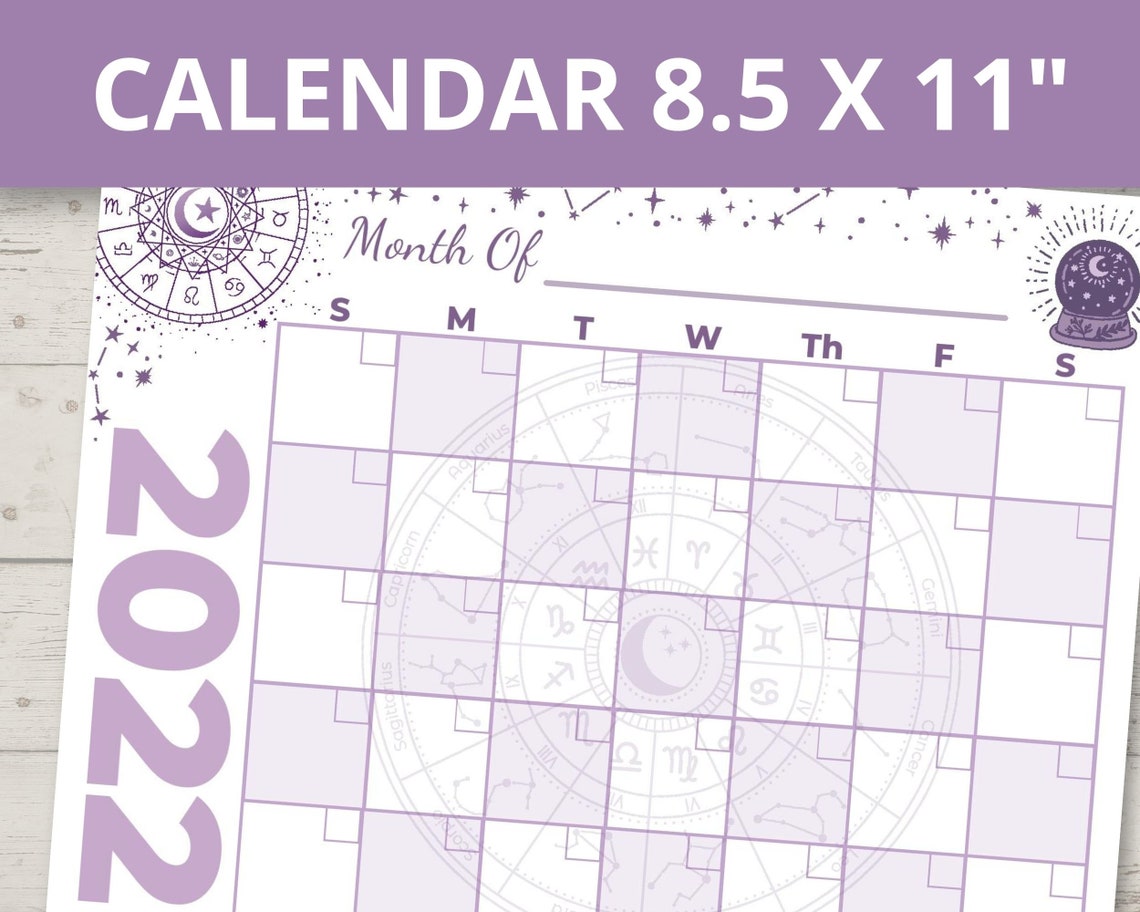 Printable Purple Astrological Calendar 8.5 X 11 Instant | Etsy