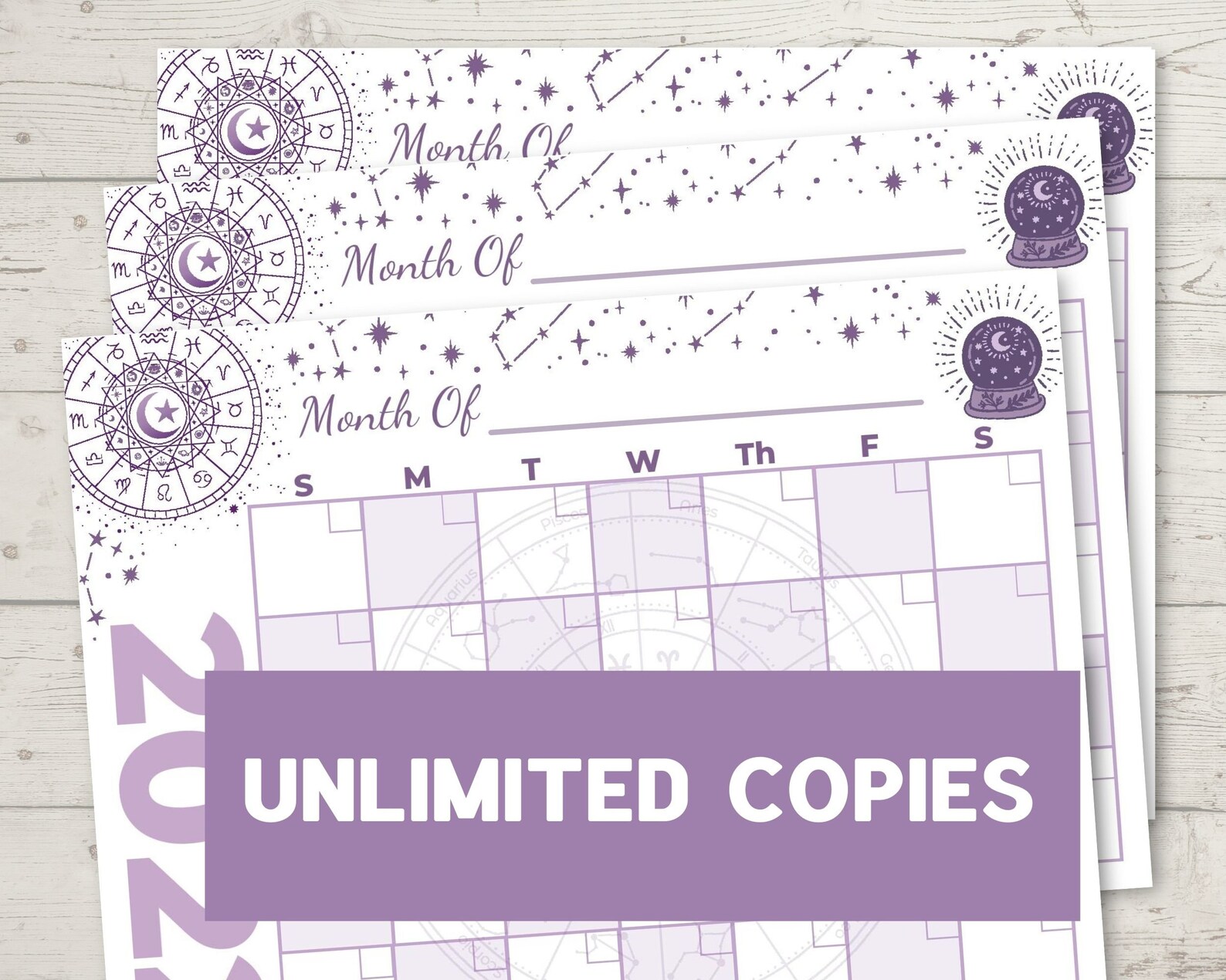 Printable Purple Astrological Calendar 8.5 X 11 Instant | Etsy