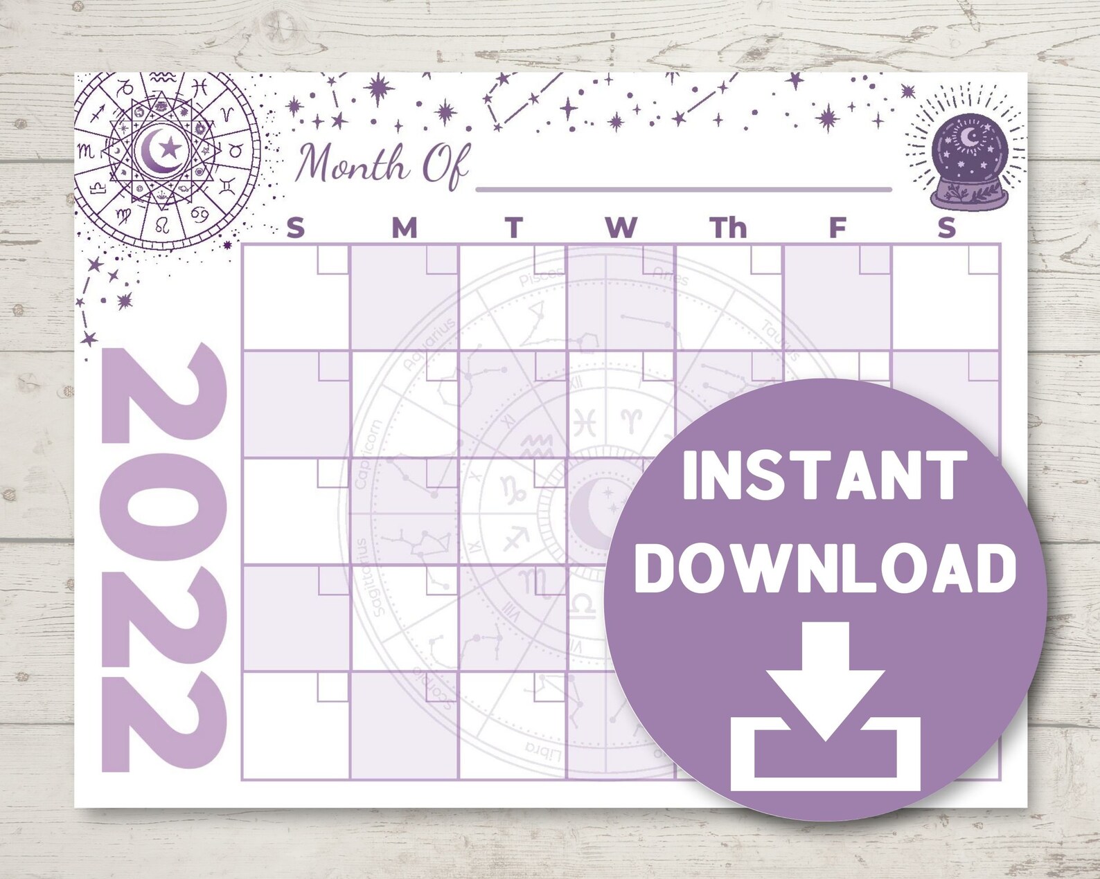 Printable Purple Astrological Calendar 8.5 X 11 Instant | Etsy