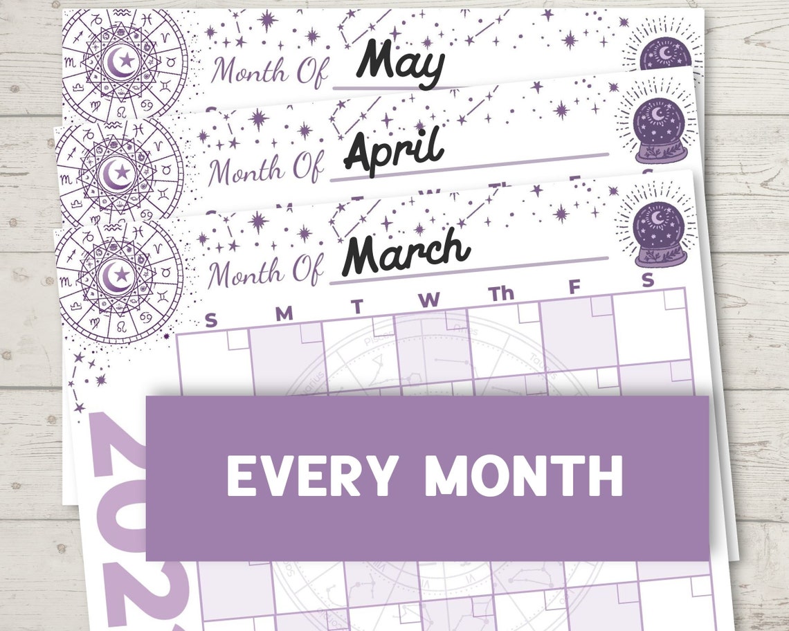 Printable Purple Astrological Calendar 8.5 X 11 Instant | Etsy