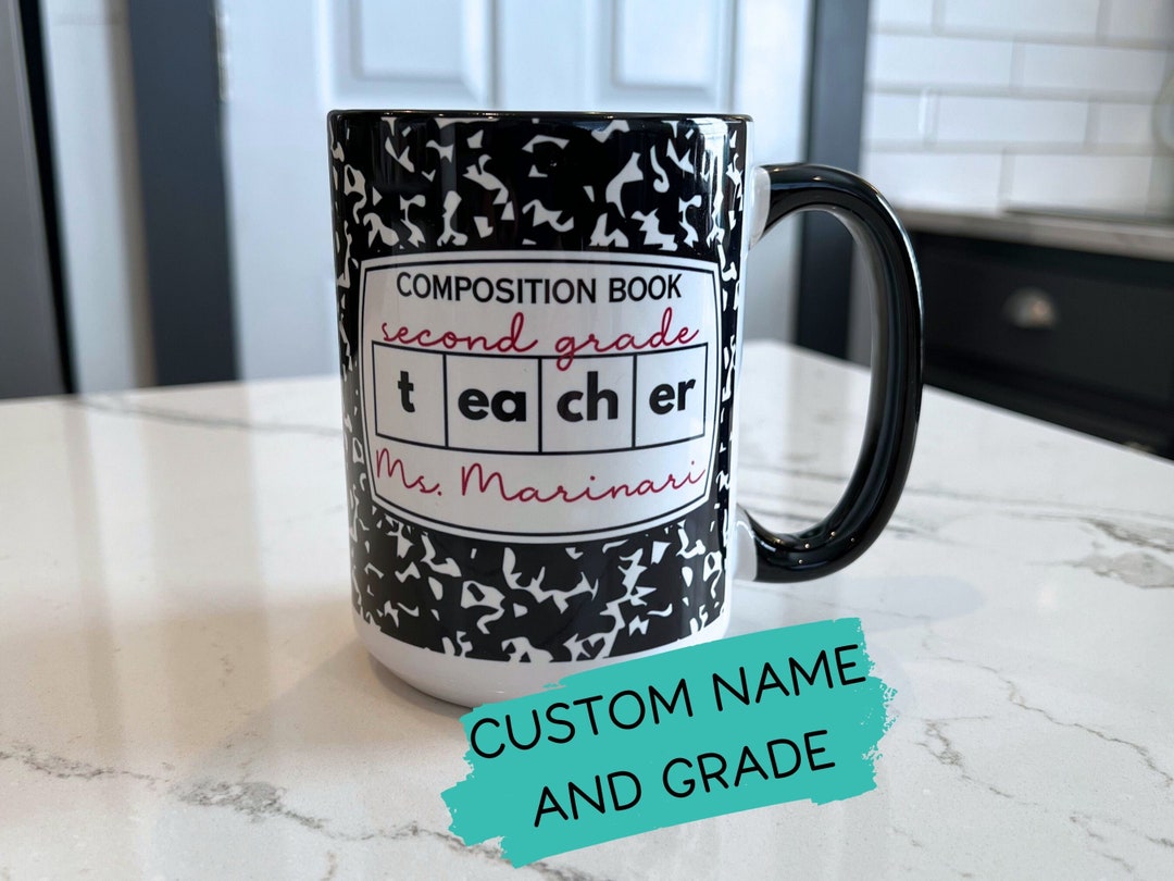Personalized Composition Notebook Mug for Teachers, Reading Teacher ...