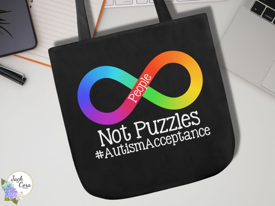 People Not Puzzles Tote Bag, Autism Acceptance Tote Bag, Rainbow ...