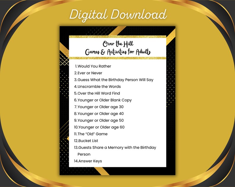 Printable Milestone Adult Birthday Party Games | Over the Hill 30th ...