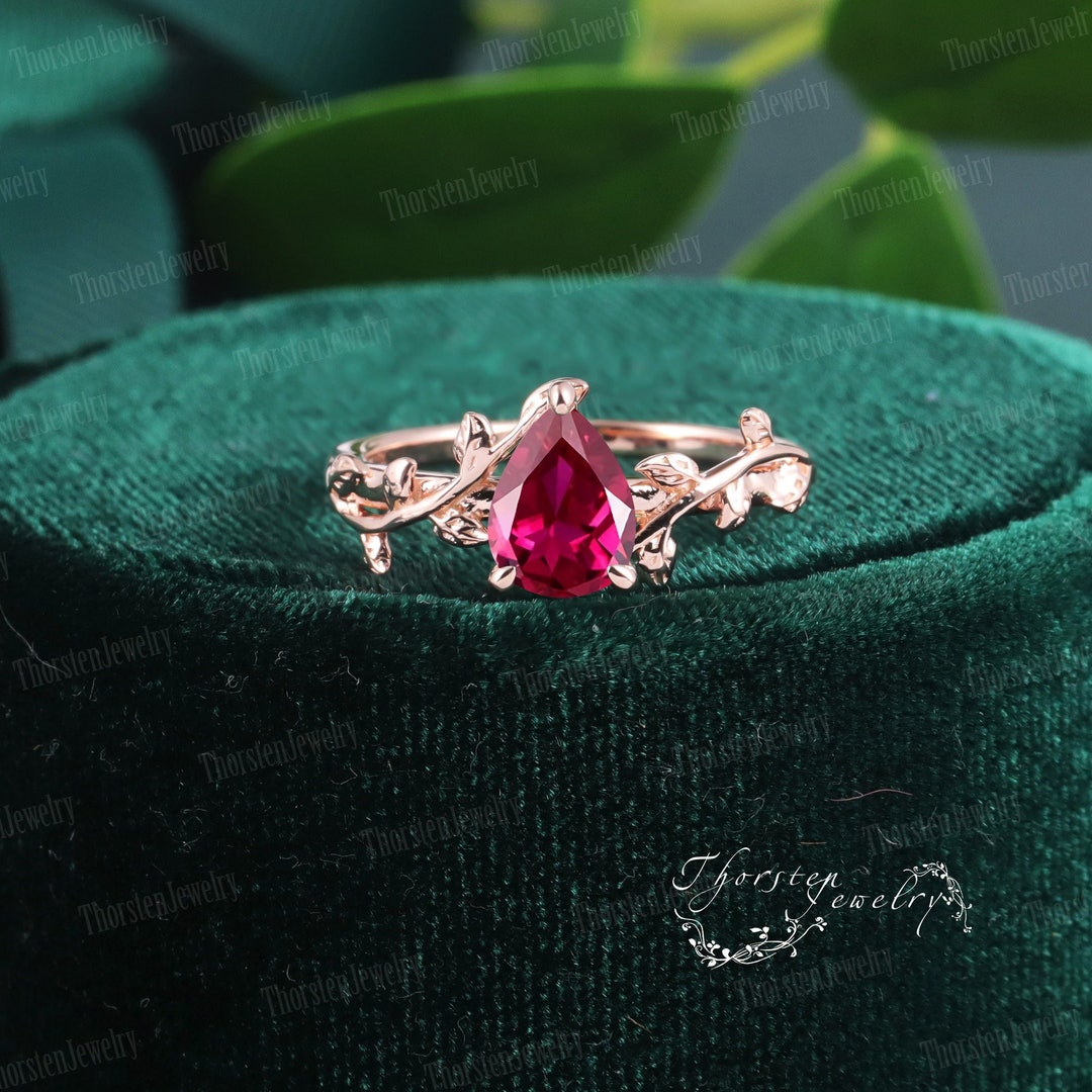 Pear Shaped Ruby Engagement Ring Art Deco Ring Rose Gold - Etsy