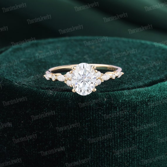 Vintage Moissanite Engagement Ring Unique Solid 14K Gold - Etsy