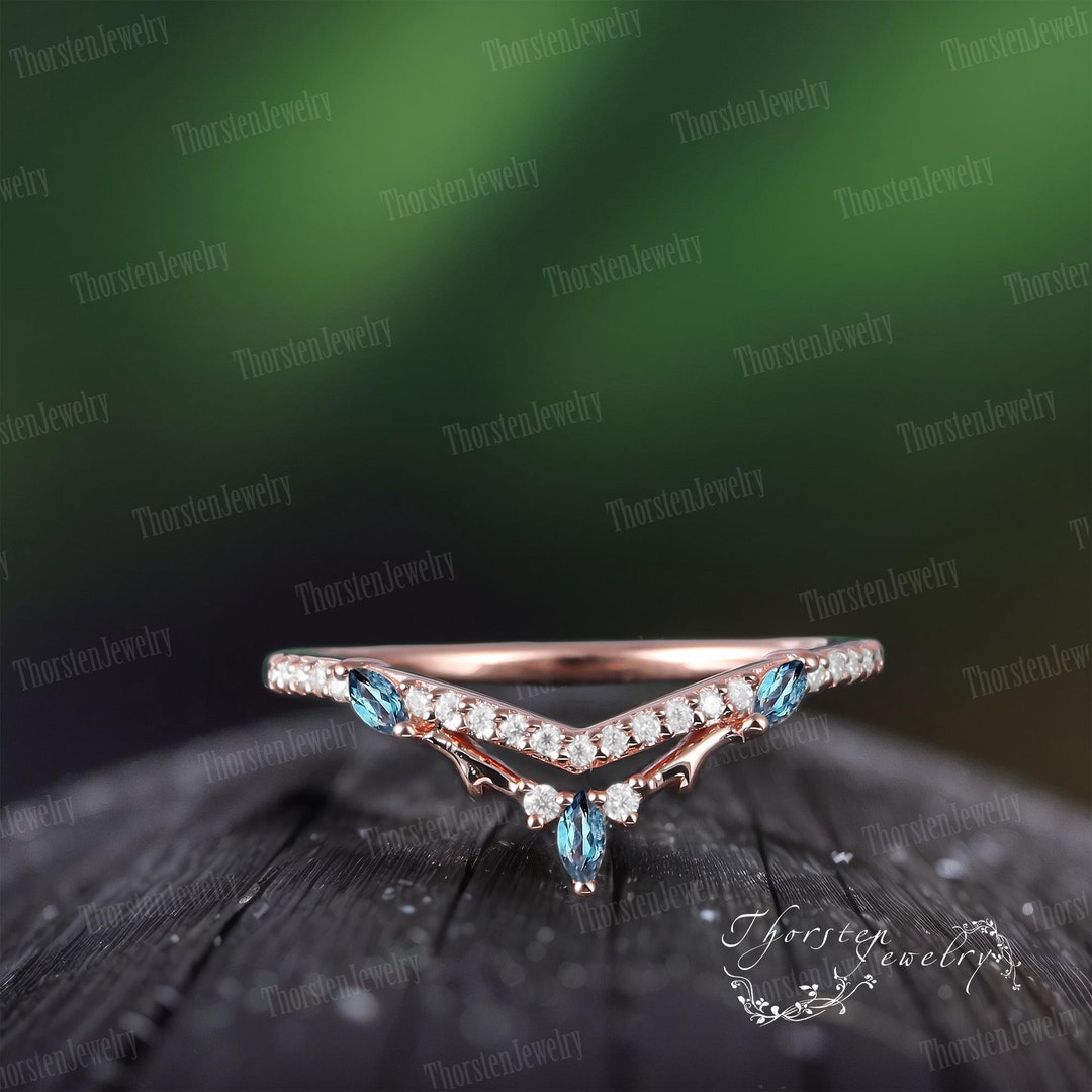 Vintage Marquise Alexandrite Wedding Ring Rose Gold Wedding Band ...