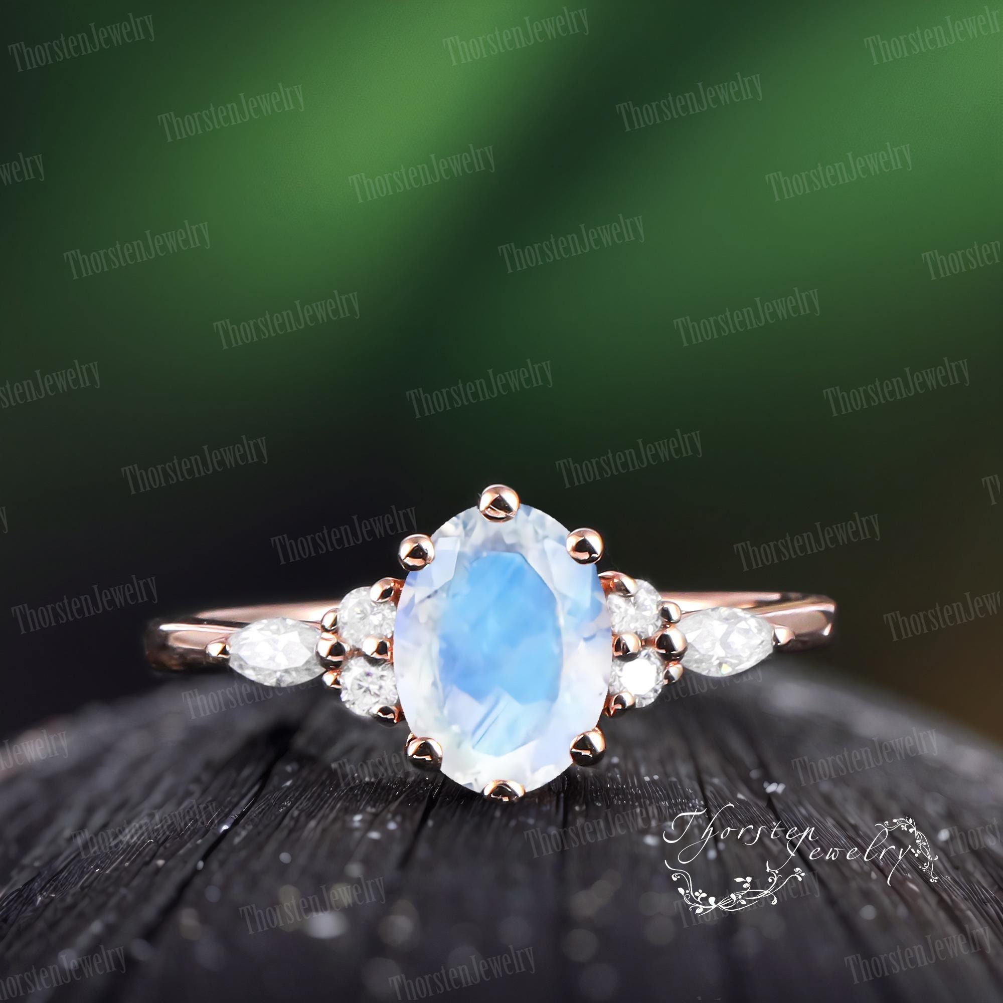 Oval Moonstone Engagement Ring 14K Rose Gold Promise Ring Vintage Wedding Ring Unique Art Deco Ring Anniversary Ring For Women Jewelry Gift Etsy