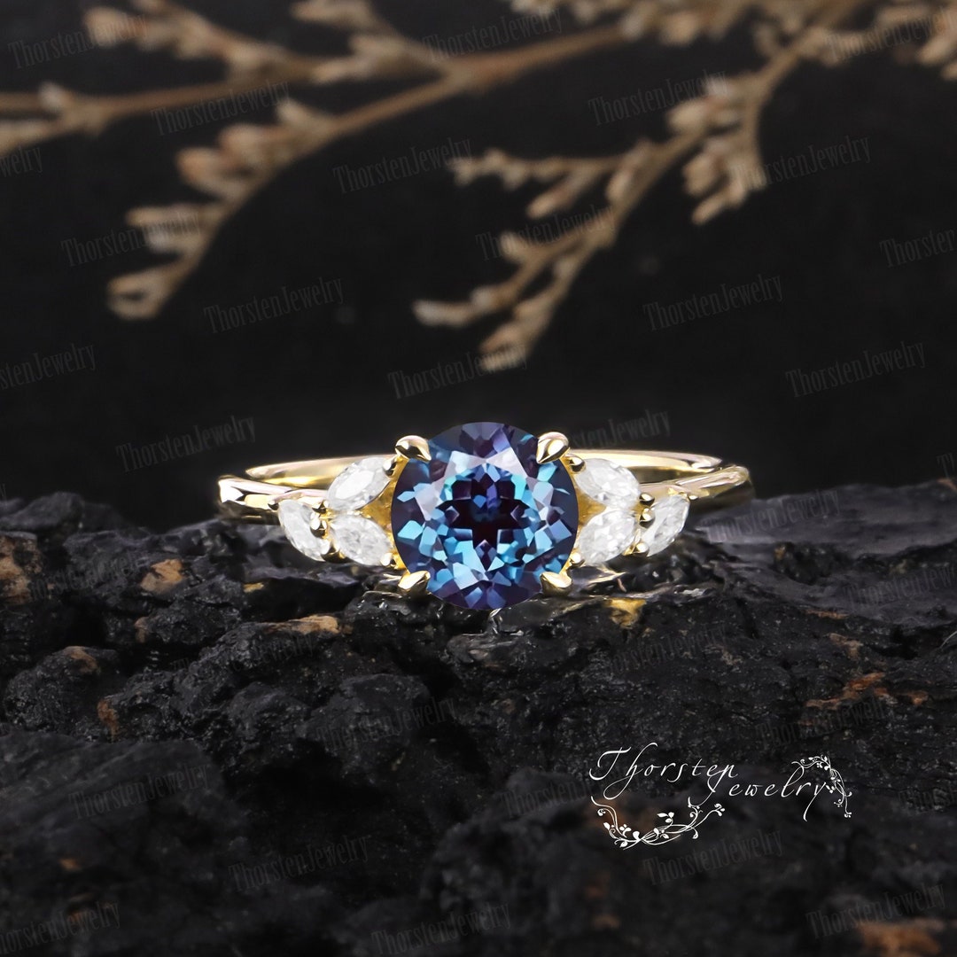 Vintage Alexandrite Engagement Ring Promise Ring for Her Unique Solid ...