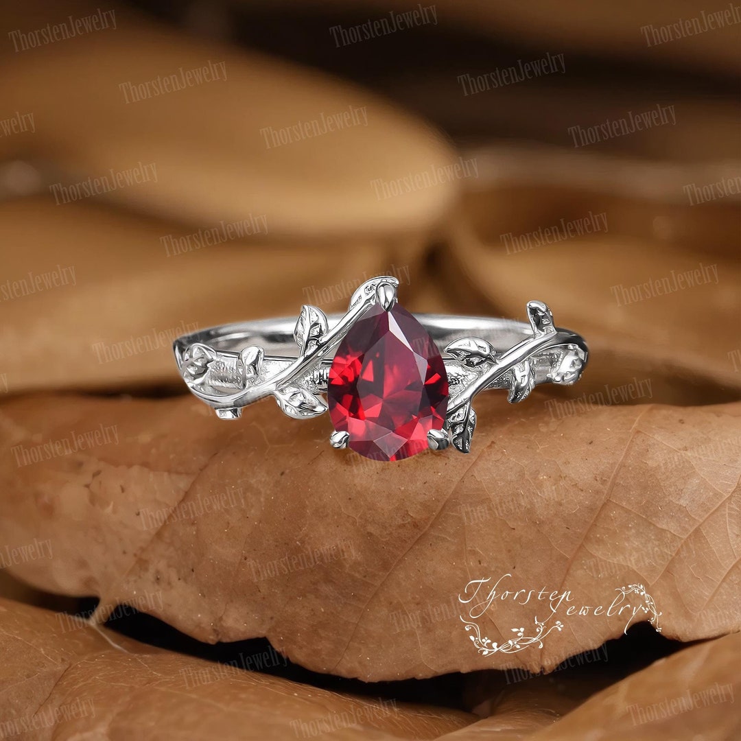 Pear Shaped Ruby Engagement Ring Art Deco Ring White Gold Nature ...