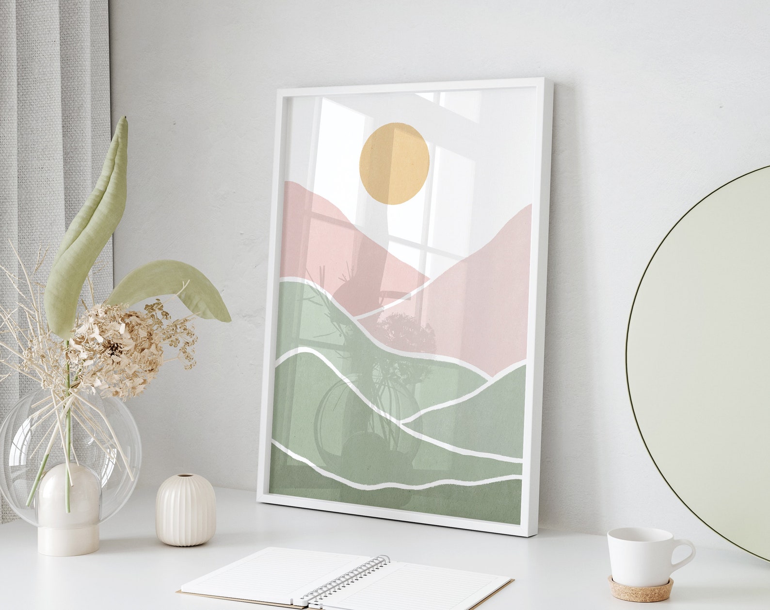 Set of 3 Green Pink Sun Moon Landscape Nursery Wall Art Prints, Let Her ...