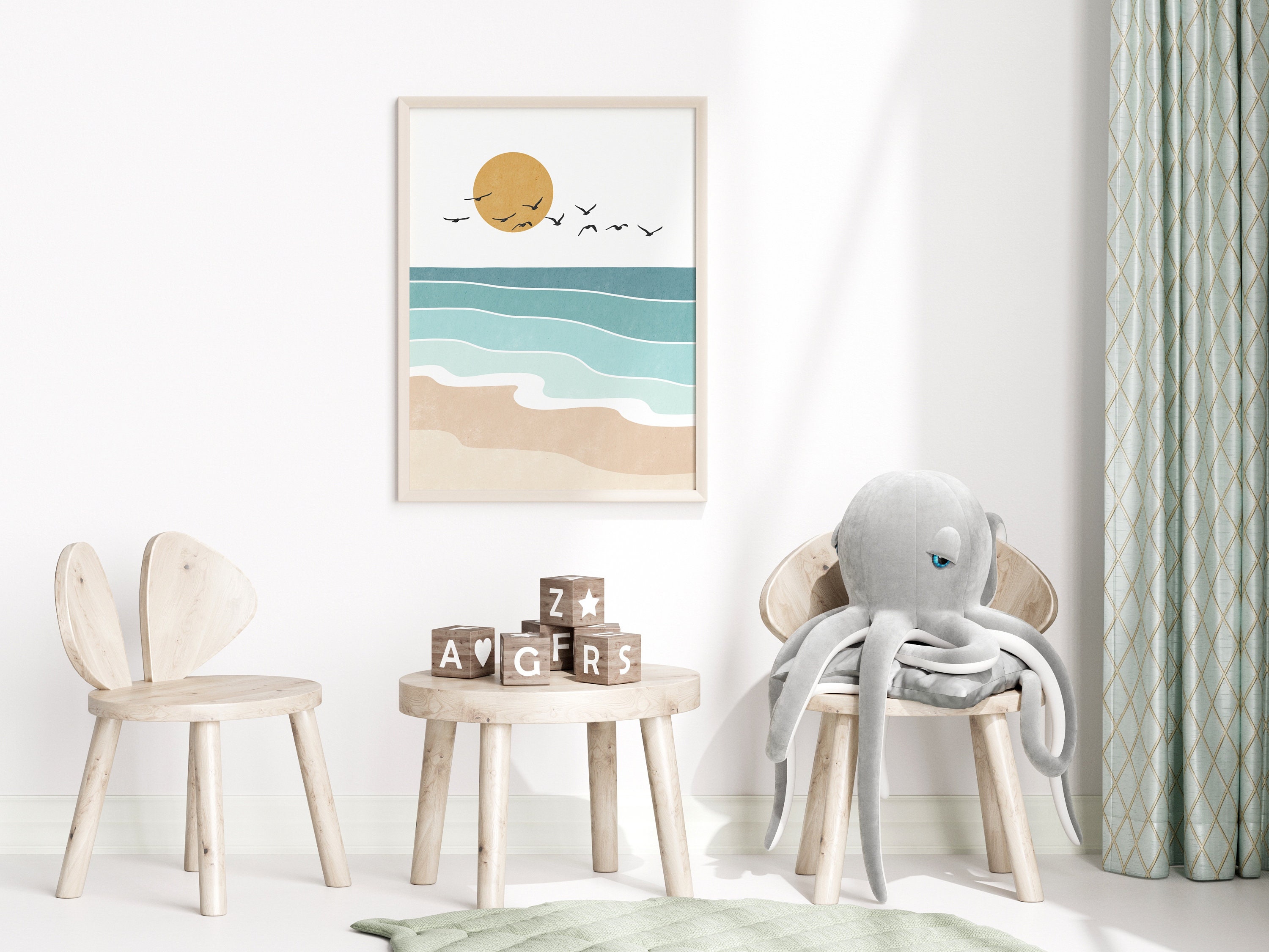 Nautical Decor Nursery Wall Art, Kids Room Abstract Beach Wall Art ...