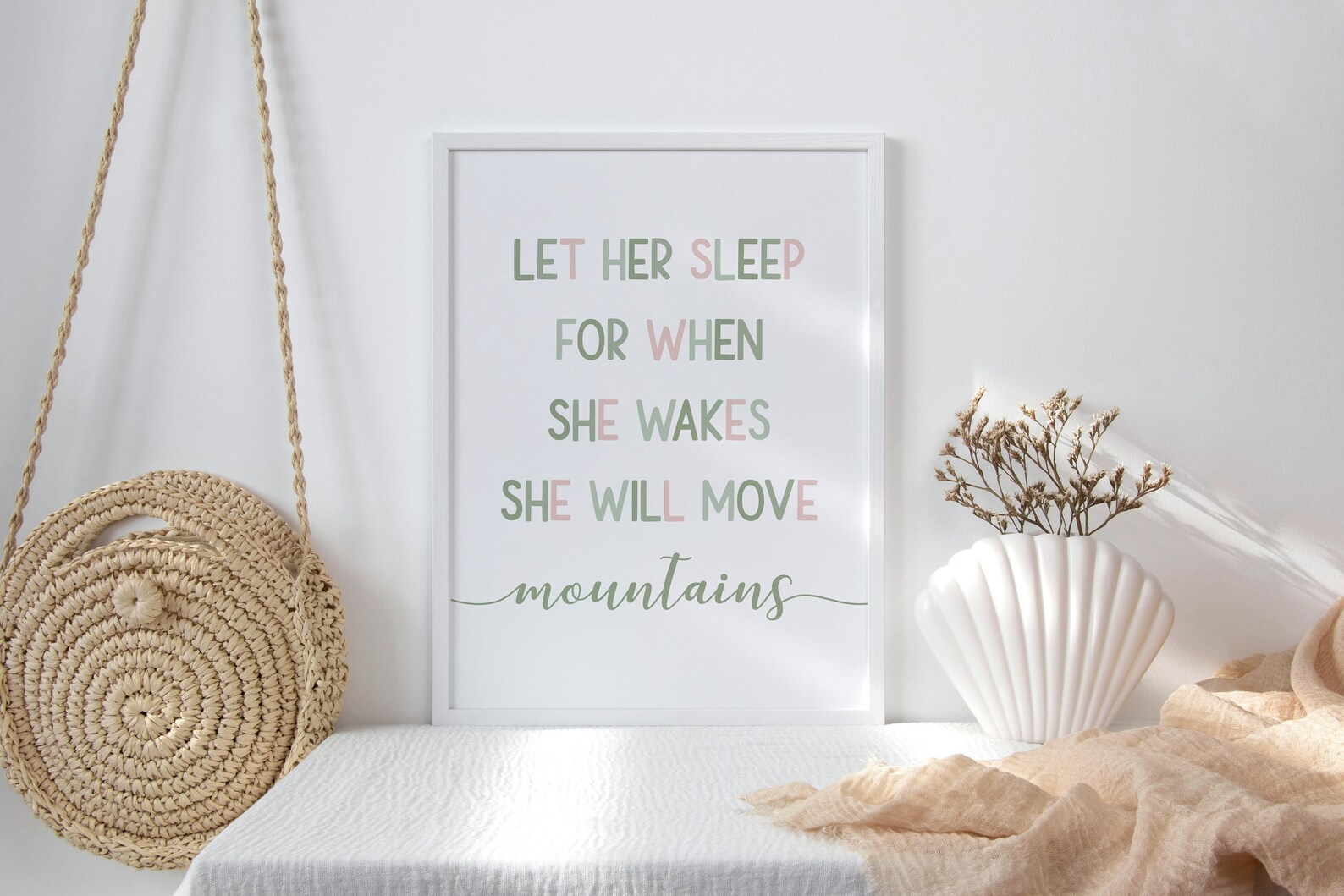 Set of 3 Green Pink Sun Moon Landscape Nursery Wall Art Prints, Let Her ...