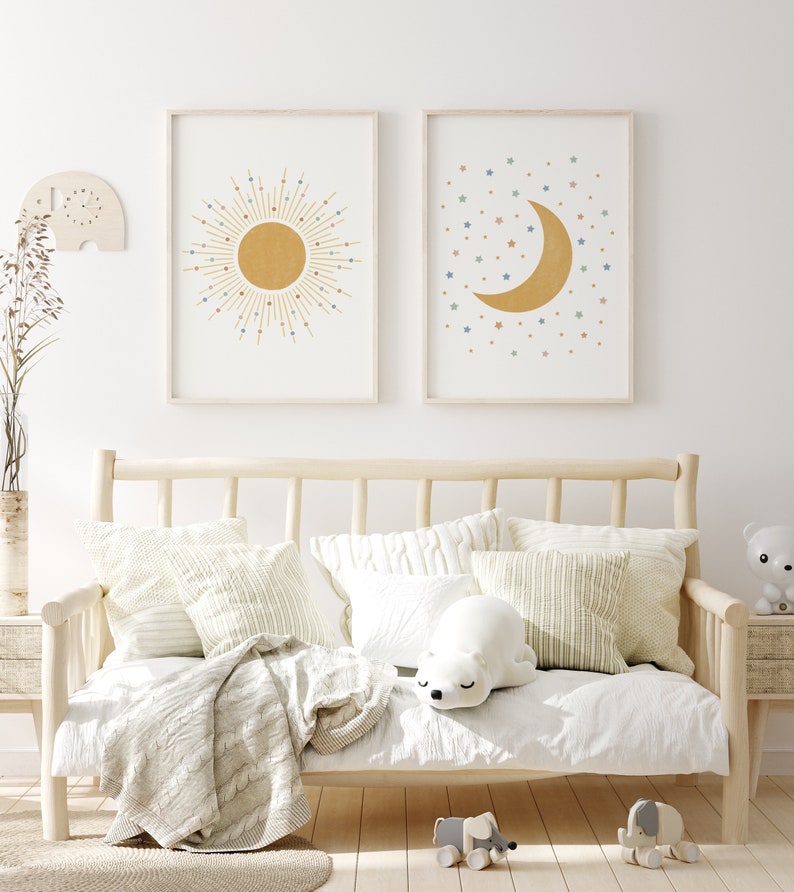 Sun Moon and Stars Nursery Decor Wall Art Prints Gender - Etsy