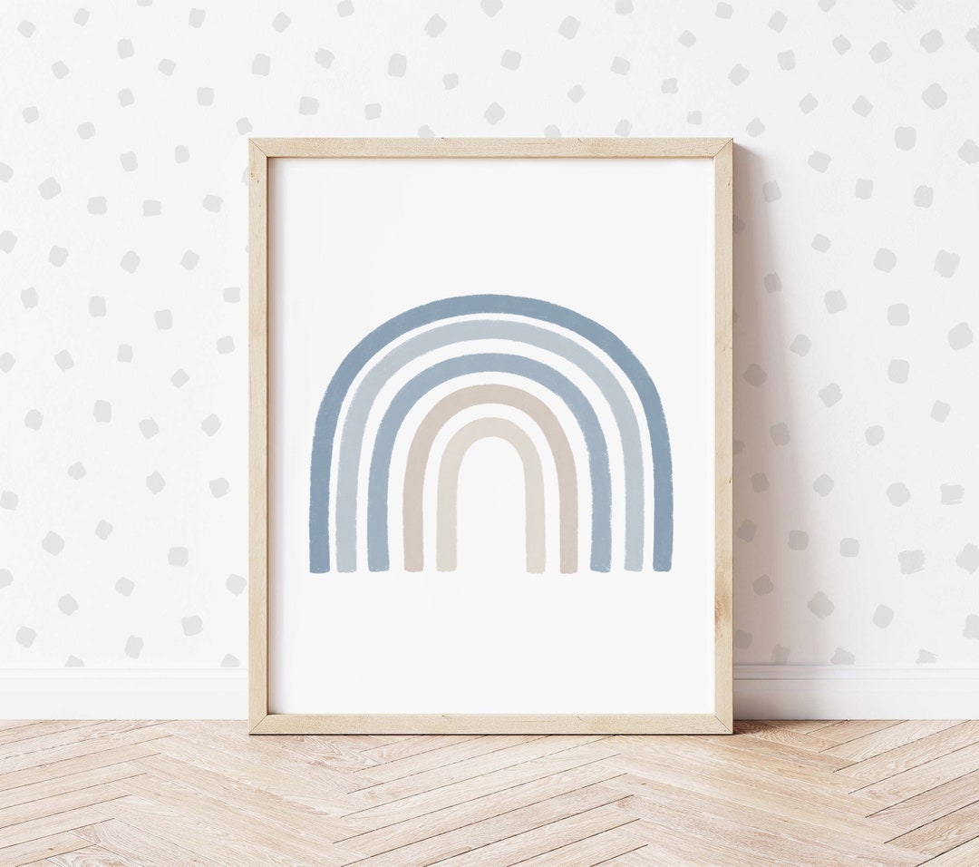 Blue Beige Rainbow Nursery Wall Art Digital Print, Rainbow Baby Room ...