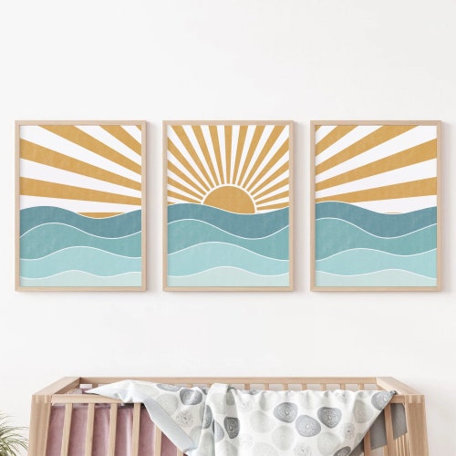 Ocean Waves Print Boho Beach Print Ocean Wall Art Modern - Etsy
