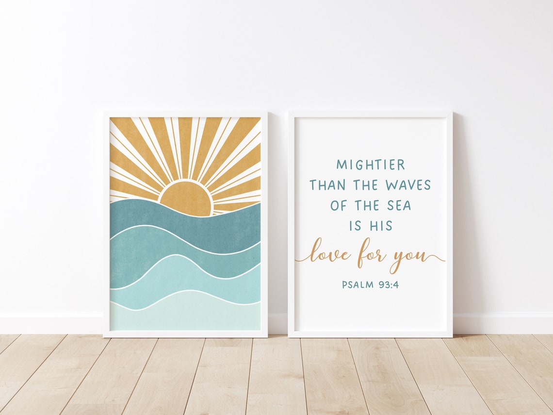 Mightier Than the Waves of the Sea Bible Verse Nautical Decor Nursery ...