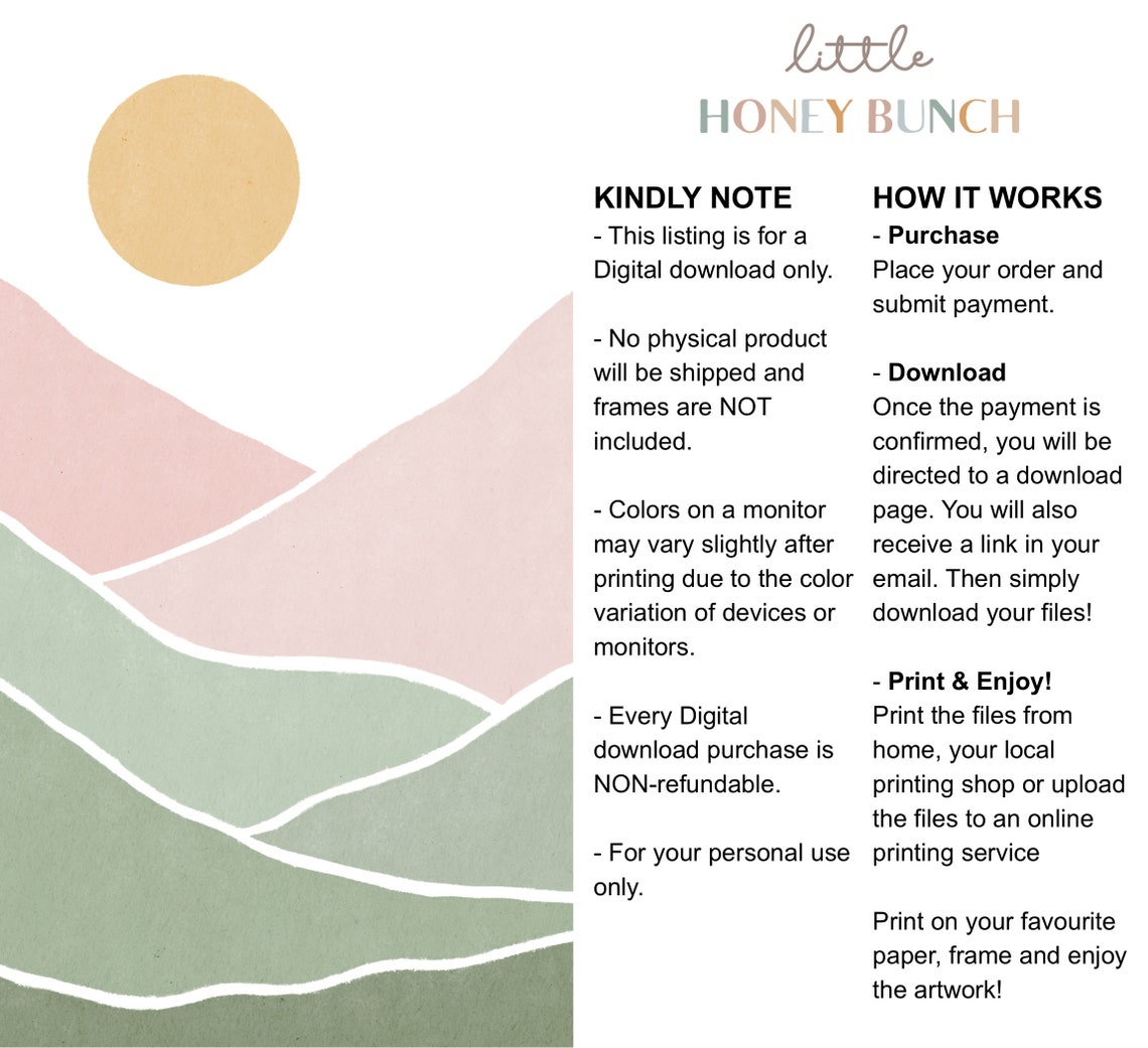 Set of 3 Green Pink Sun Moon Landscape Nursery Wall Art Prints, Let Her ...