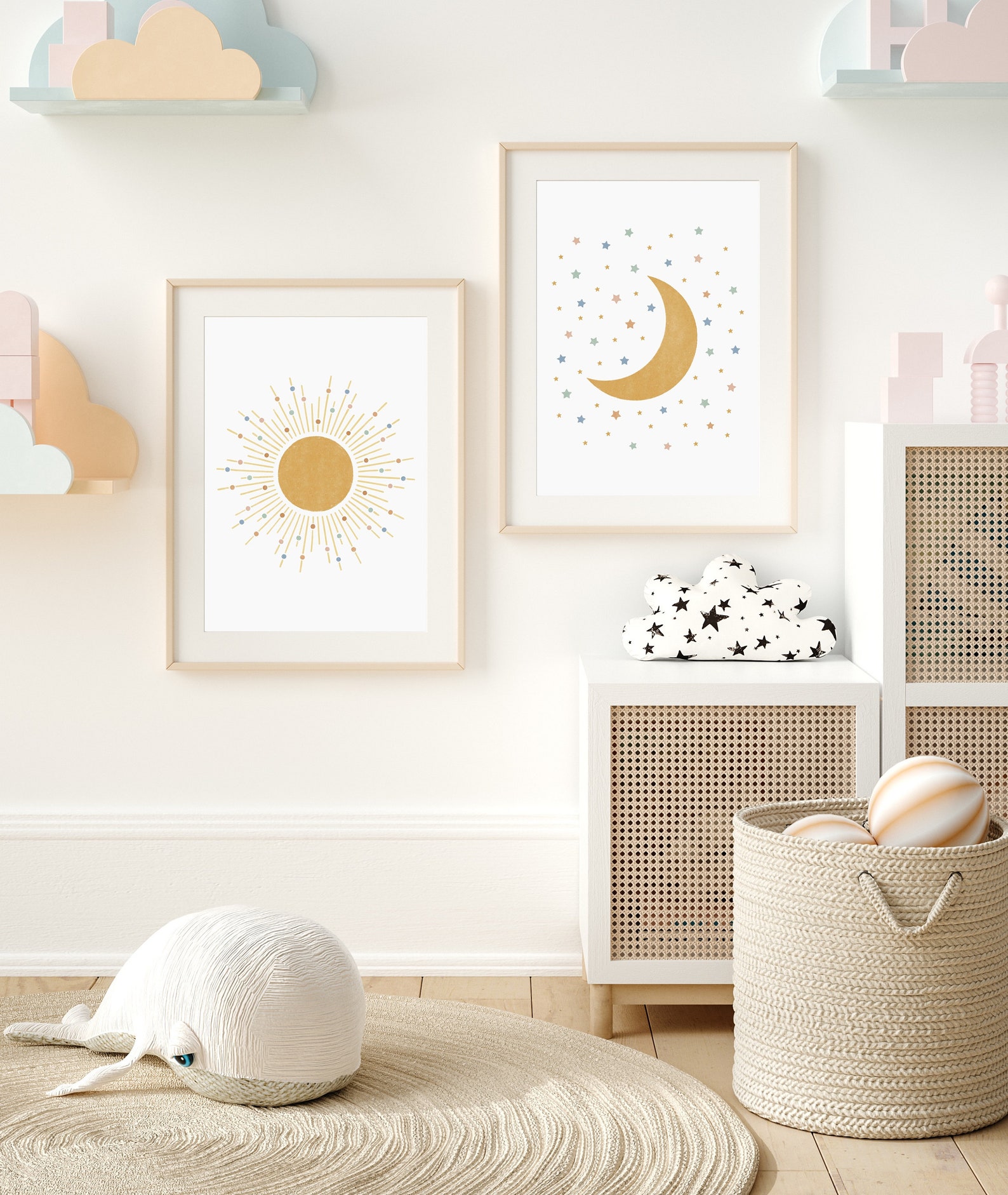 Sun Moon and Stars Nursery Decor Wall Art Prints Gender - Etsy