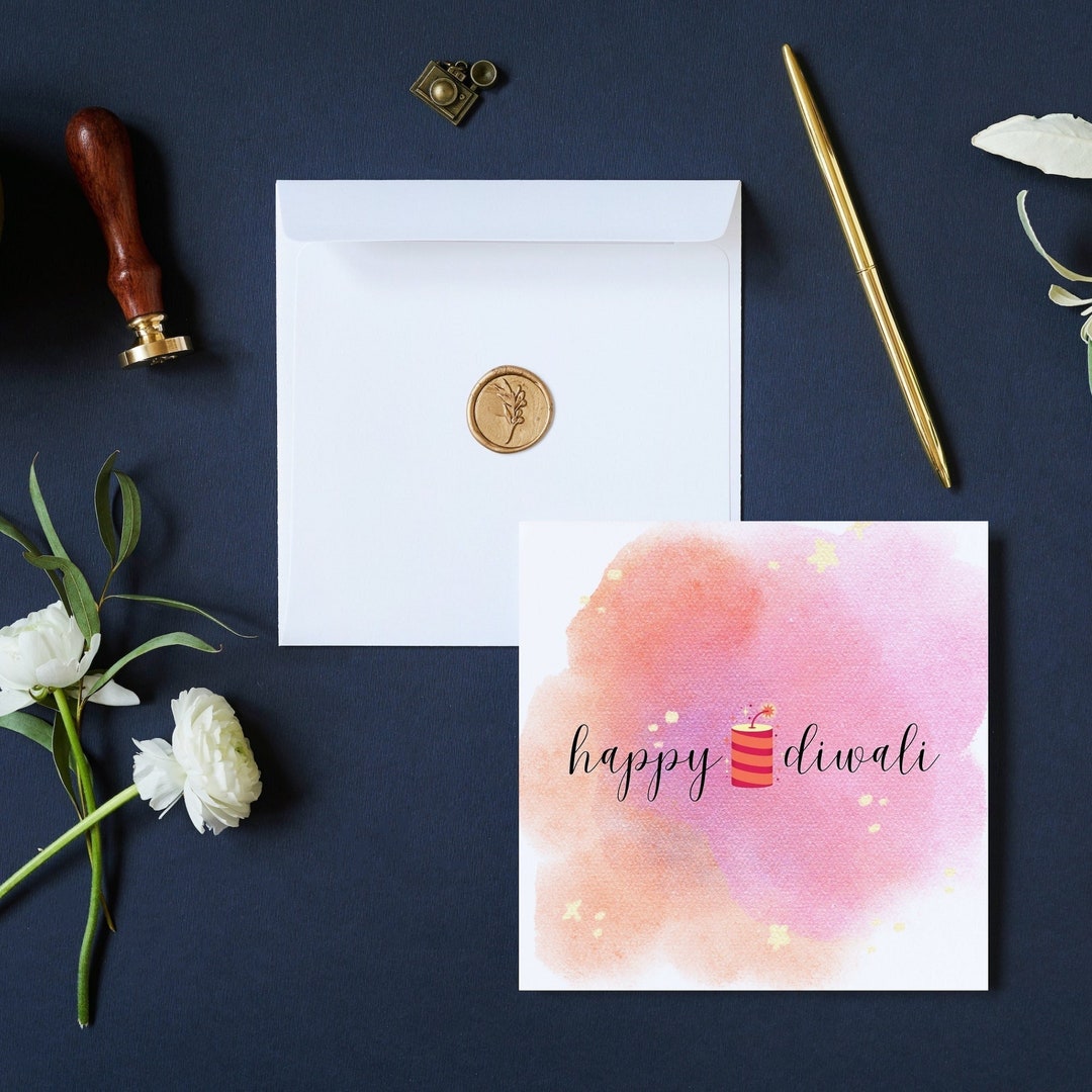Diwali Deepavali Hindu New Year Diya Firework Greeting Holiday Card 5x5 ...