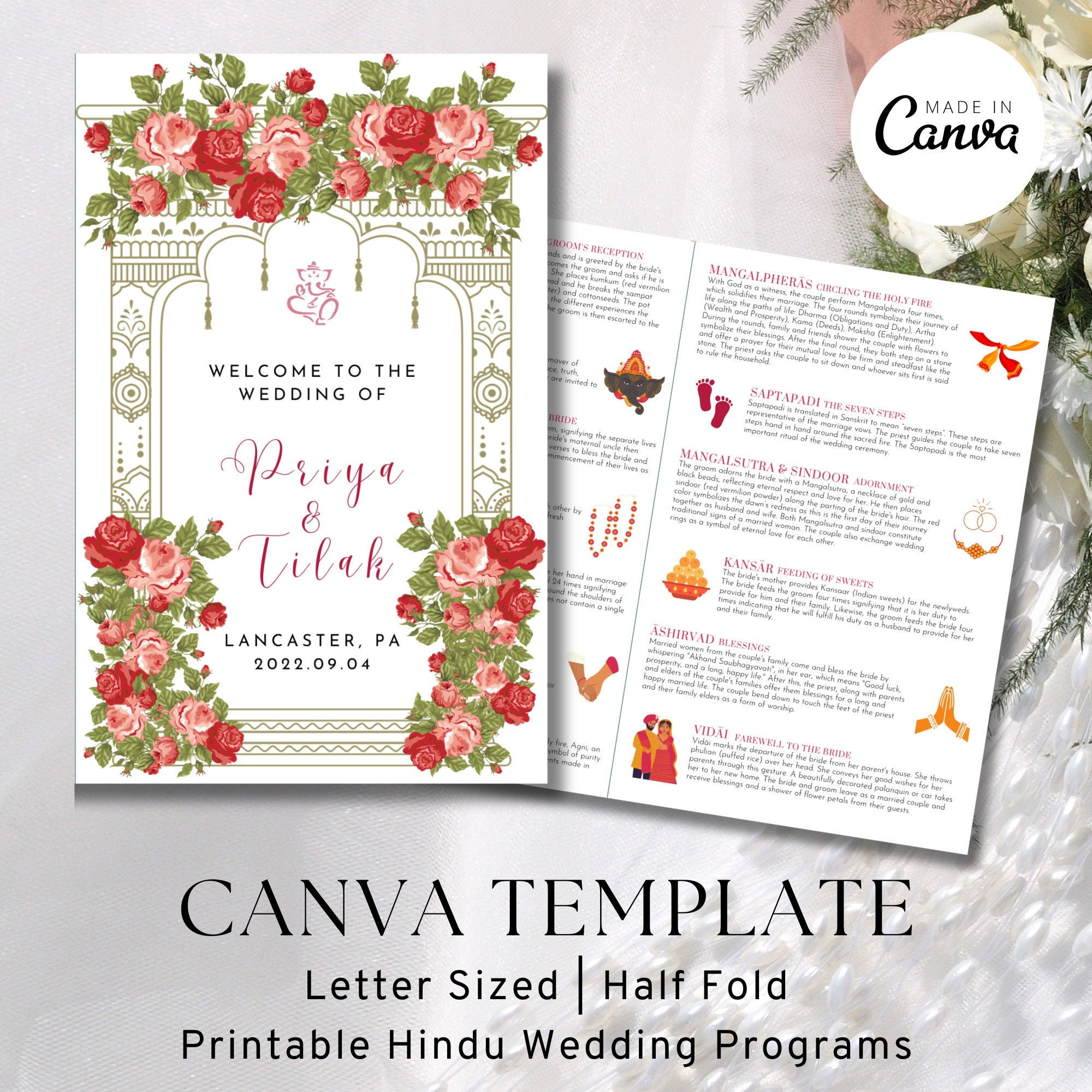 CANVA TEMPLATE Indian Gujarati Hindu Wedding Ceremony Program Booklet ...