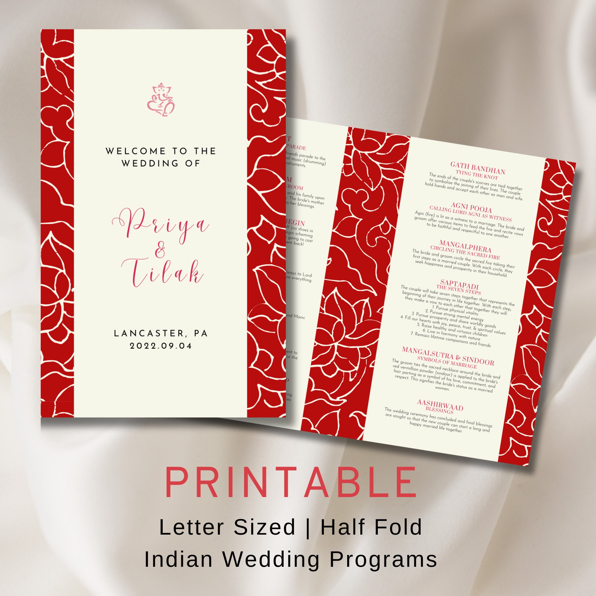 CUSTOM DIGITAL: Indian Wedding Ceremony Program, Wedding Booklet, Hindu ...
