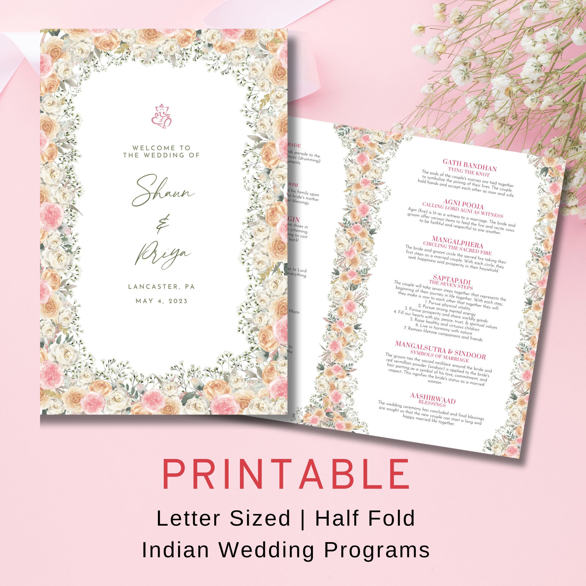 CUSTOM DIGITAL: Indian Wedding Ceremony Program, Wedding Booklet, Hindu ...