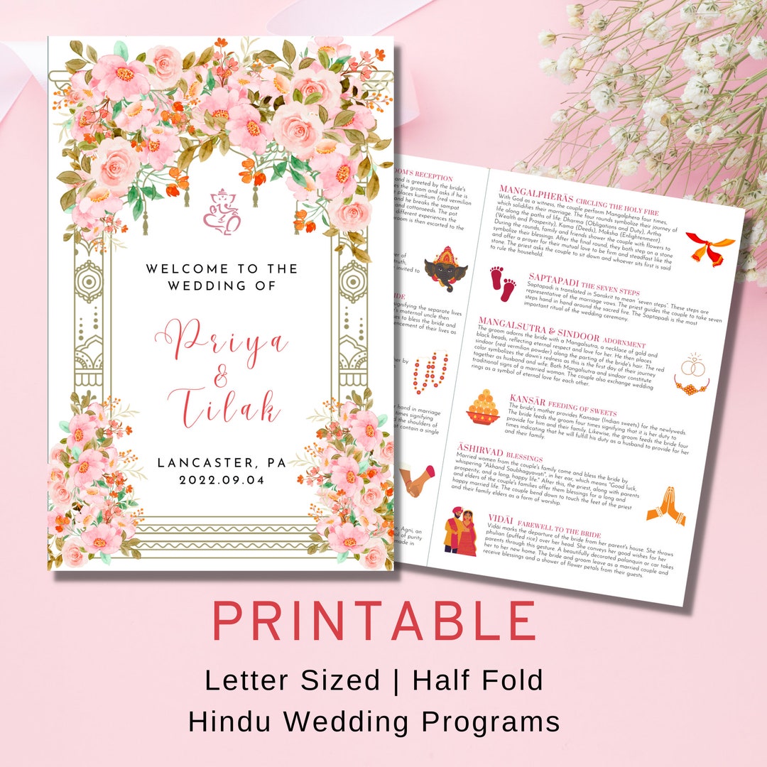 Floral Hindu Wedding Program Template (digital Download) - Etsy