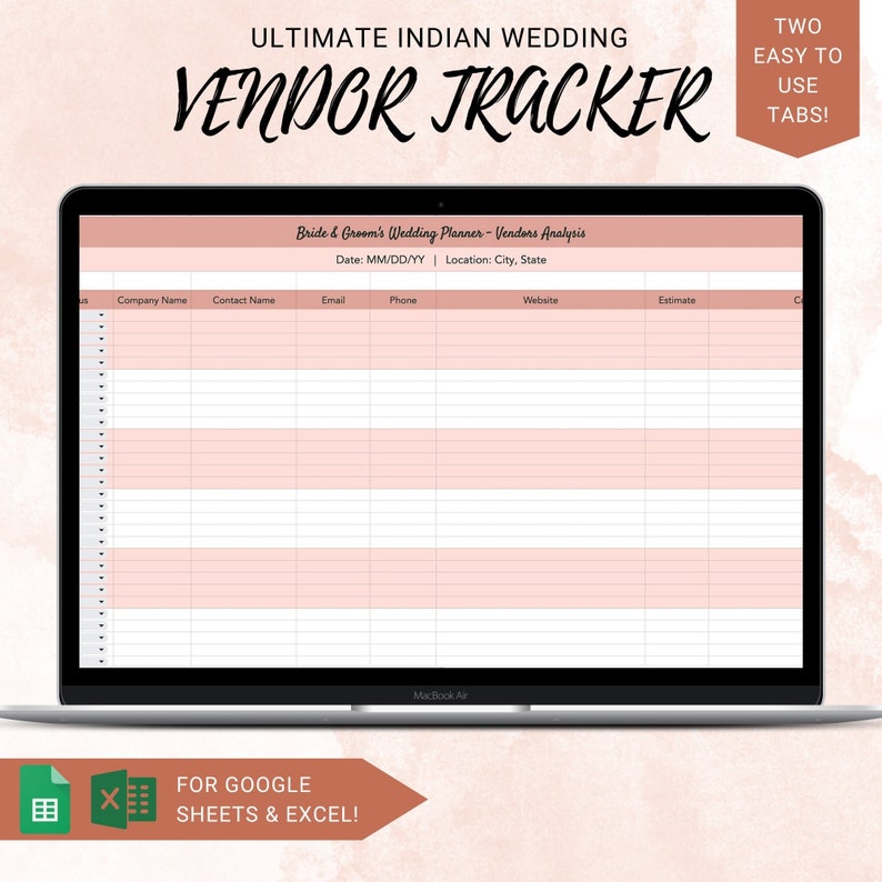 Wedding Planning Spreadsheet: Vendor Tracker (google Sheets & Excel) - Etsy