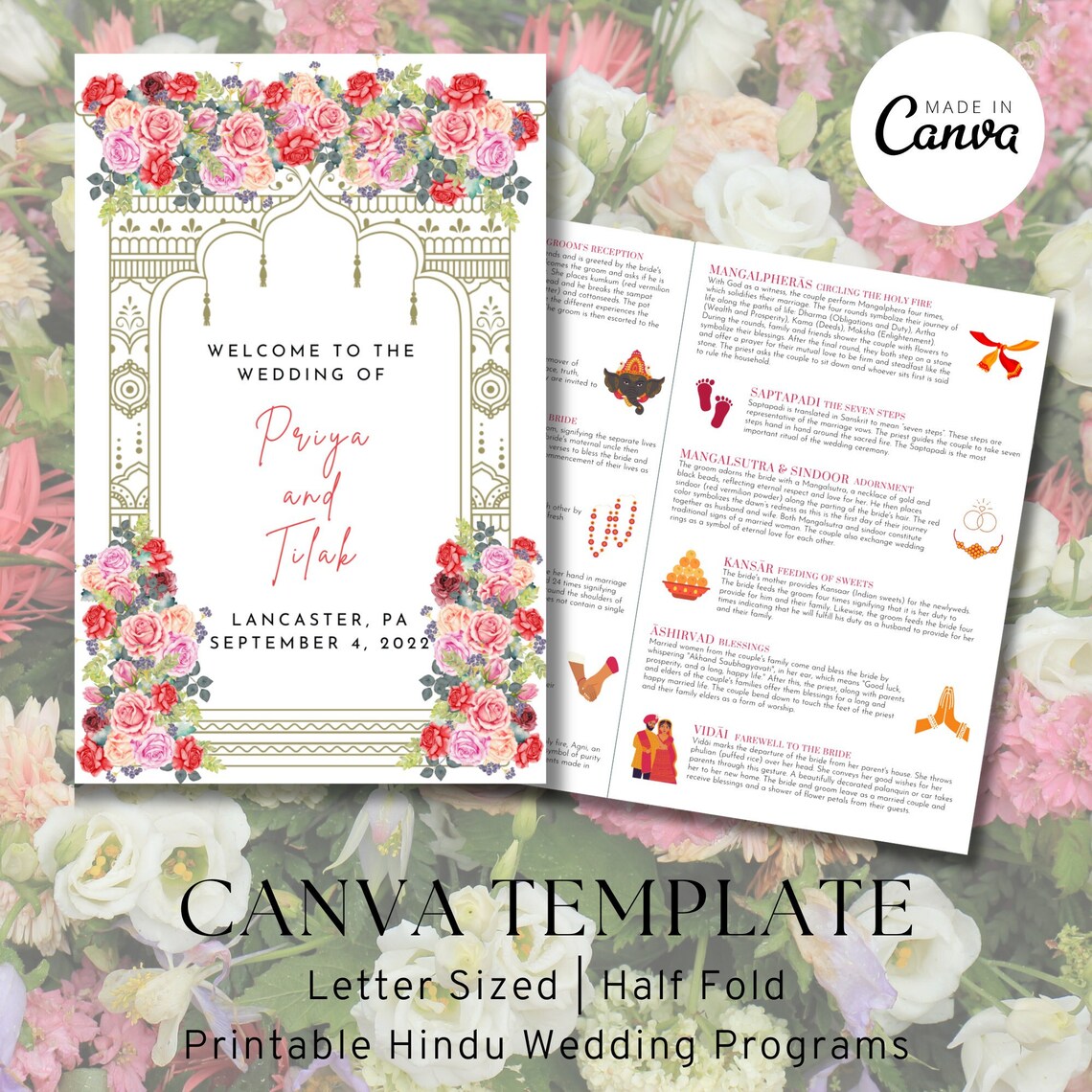 Hindu Wedding Program Template, Hindu Wedding Card, Hindu Wedding ...