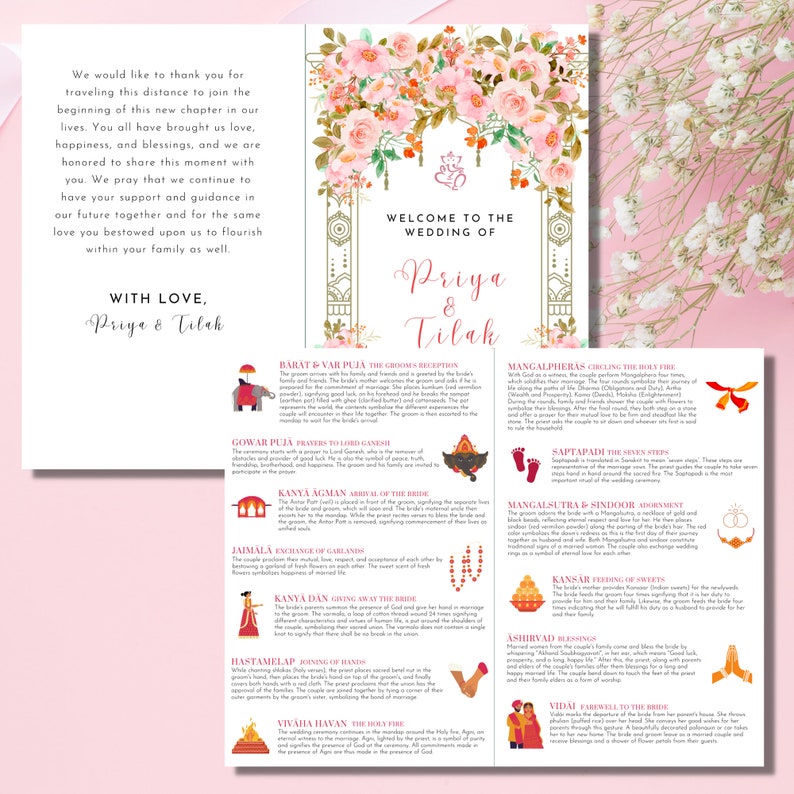 Indian Gujarati Hindu Wedding Ceremony Program Booklet Mandap Temple ...