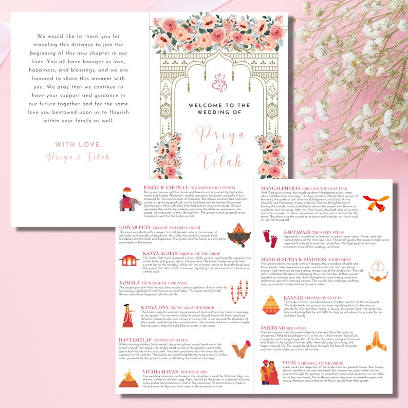 Floral Hindu Wedding Program Template (digital Download) - Etsy