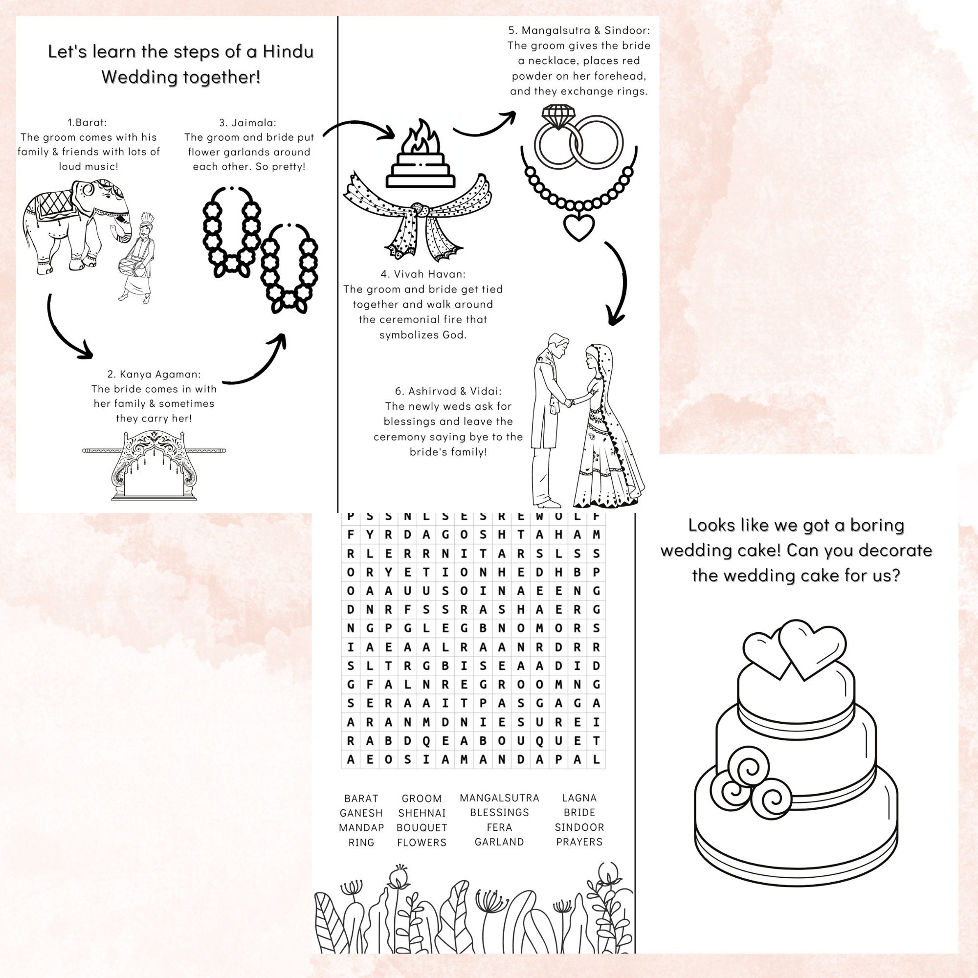 Indian Hindu Kids Wedding Ceremony Coloring Activity Booklet Packet ...