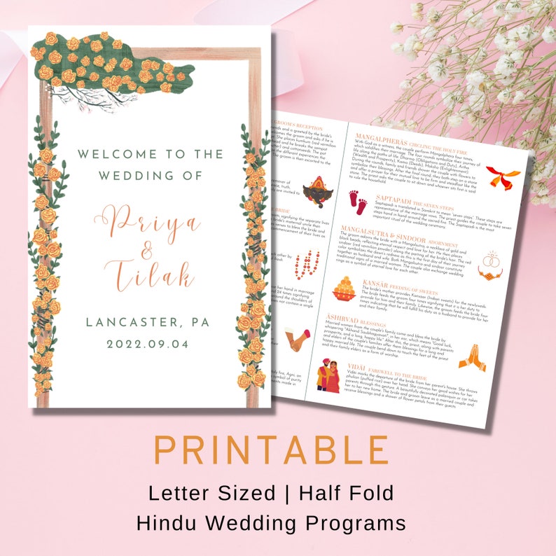 Indian Gujarati Hindu Wedding Ceremony Program Booklet Wooden Arch ...