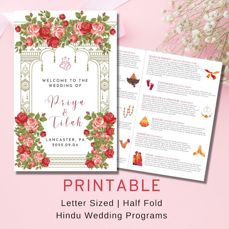 Custom Hindu Wedding Program Template: Indian Ceremony Booklet (digital ...