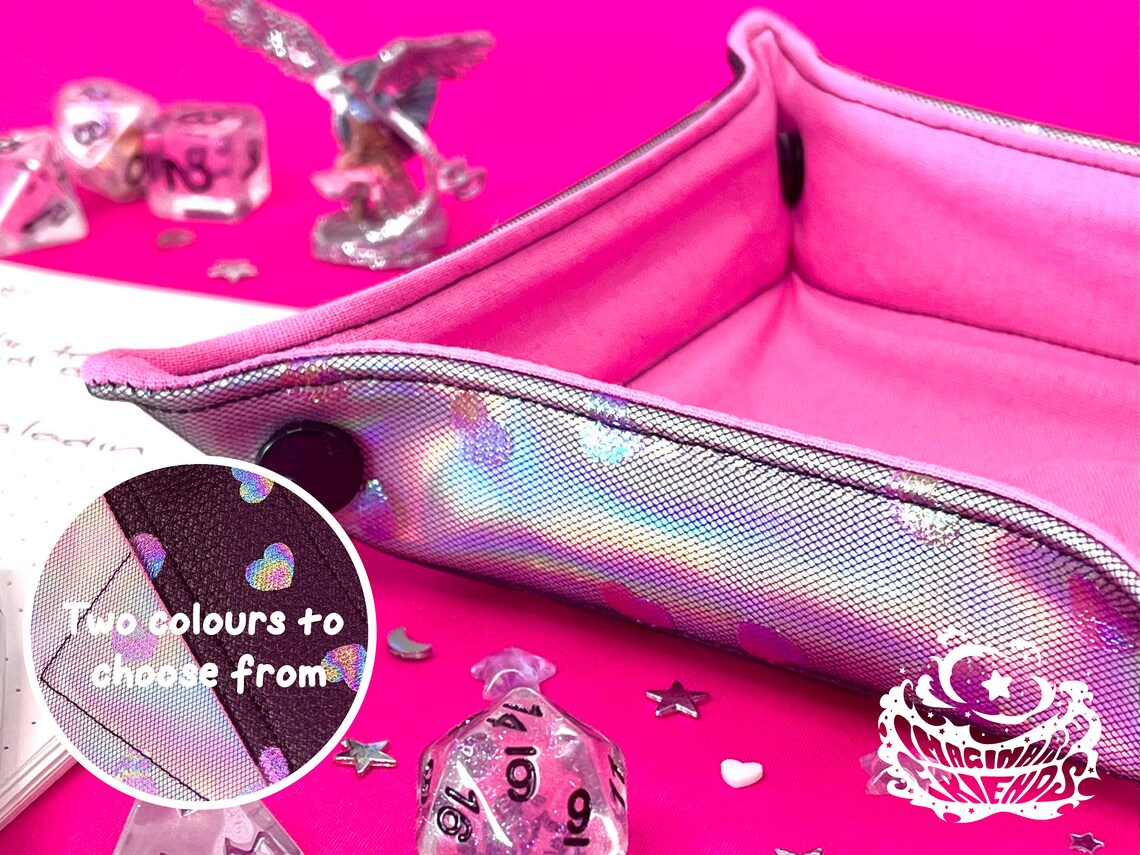 Dice Tray for DND and Ttrpgs, Black or Holographic Silver Vinyl and ...