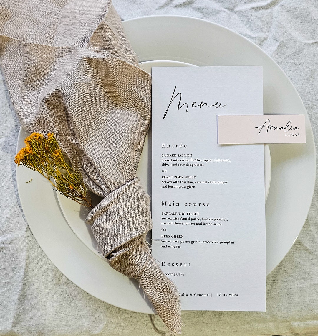 Wedding/event Menu & Place Card Duo - Etsy