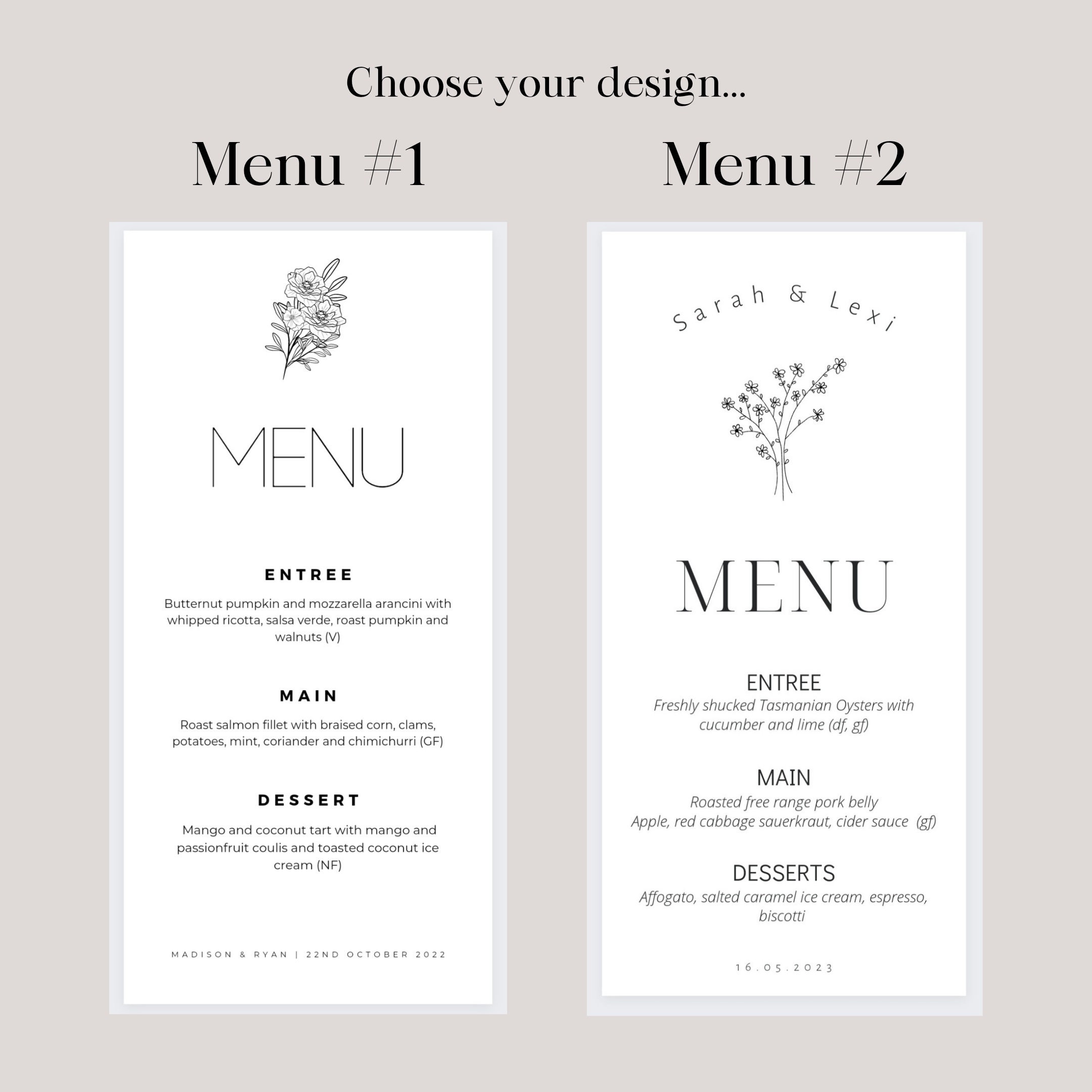 Personalised Menu & Place Card - Etsy Australia