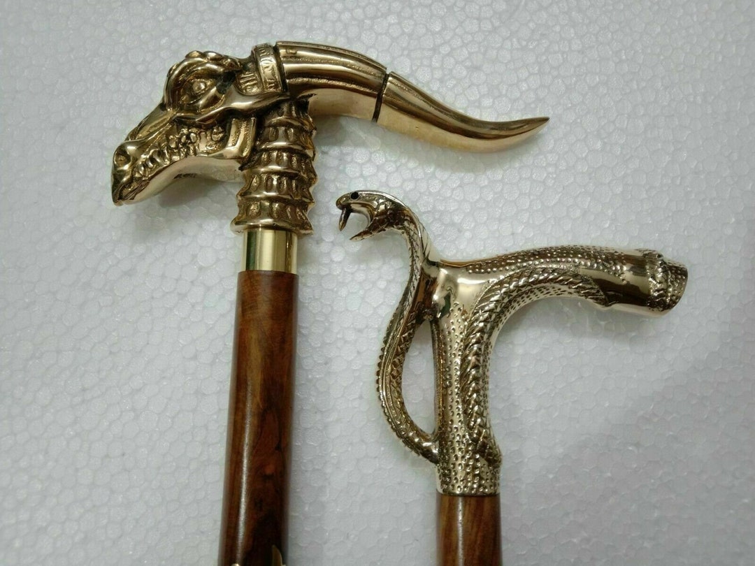New Heavy Brass 2 Set Snake Dragon Head Handle With Brown - Etsy