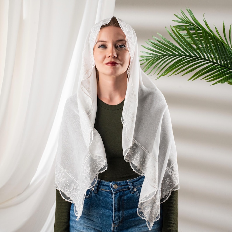 Ivory Linen Veil, Catholic Veil for Mass, Cathedral Veil, Bridal Veil ...